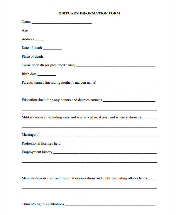 4 Best Free Obituary Template Word Format