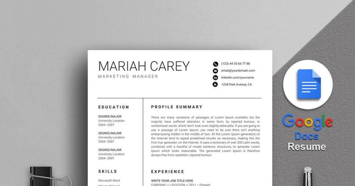 Best 15 Resume Templates Google Docs